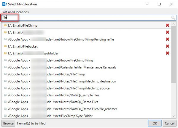 File emails in Outlook folders - FileChimp